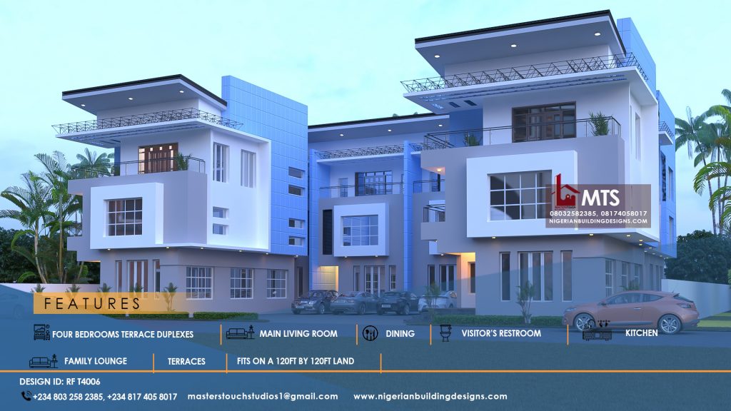 4 BEDROOM TERRACE DESIGN (RF T4006) – NIGERIAN BUILDING DESIGNS
